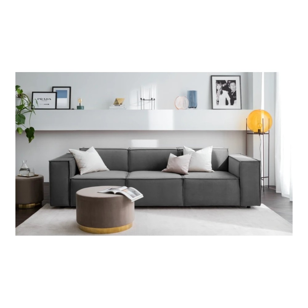 Linx - Sofa estilo moderno en terciopelo color gris oscuro