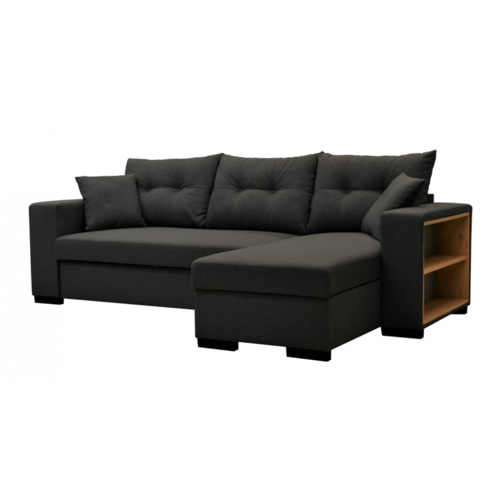 Paxin - Sofacama esquinero con mini librero color gris oscuro