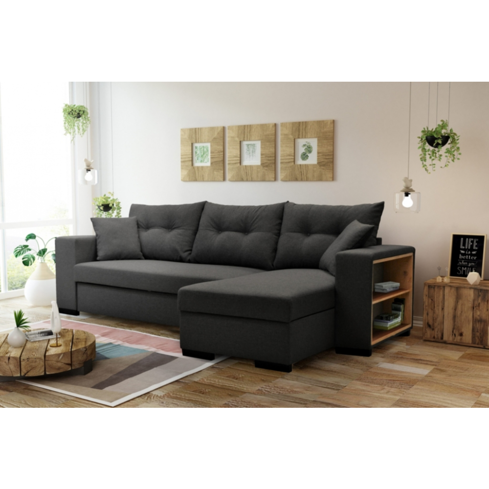 Paxin - Sofacama esquinero con mini librero color gris oscuro