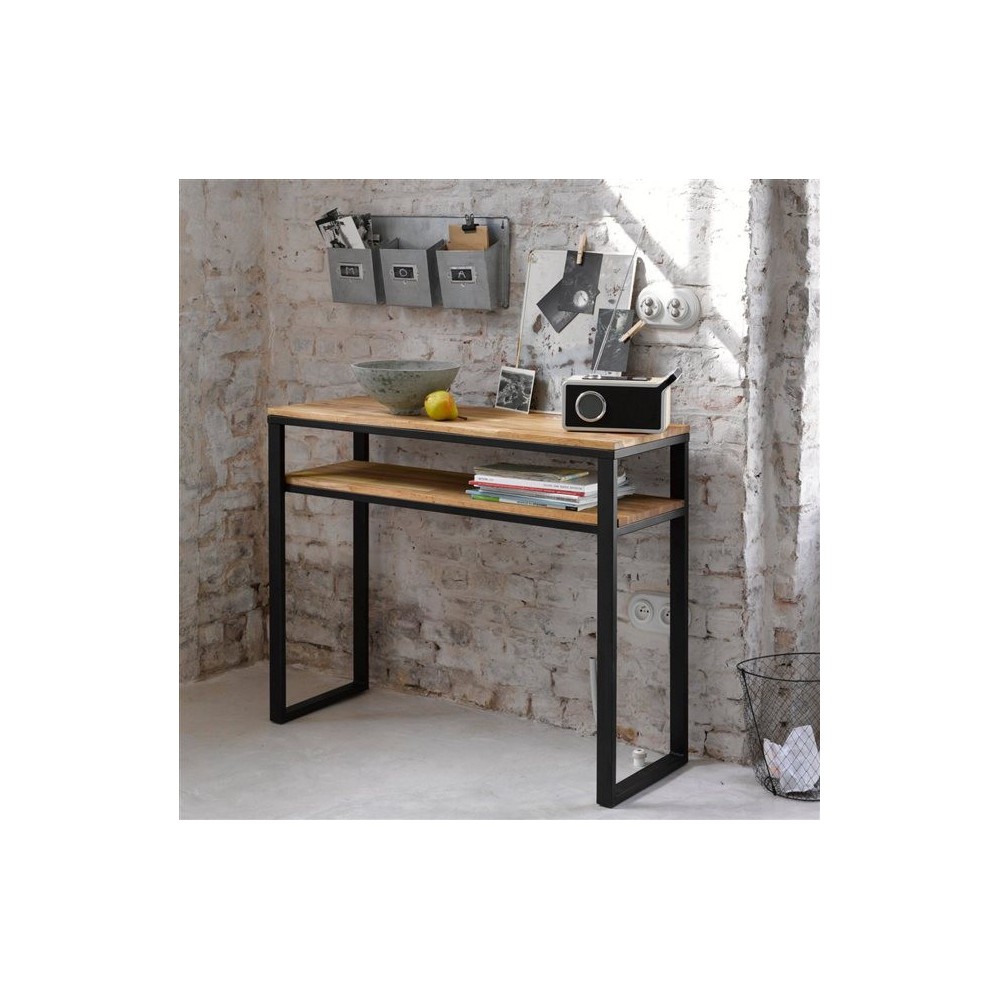 Luma - Consola estilo industrial con estructura de acero negro y madera ...