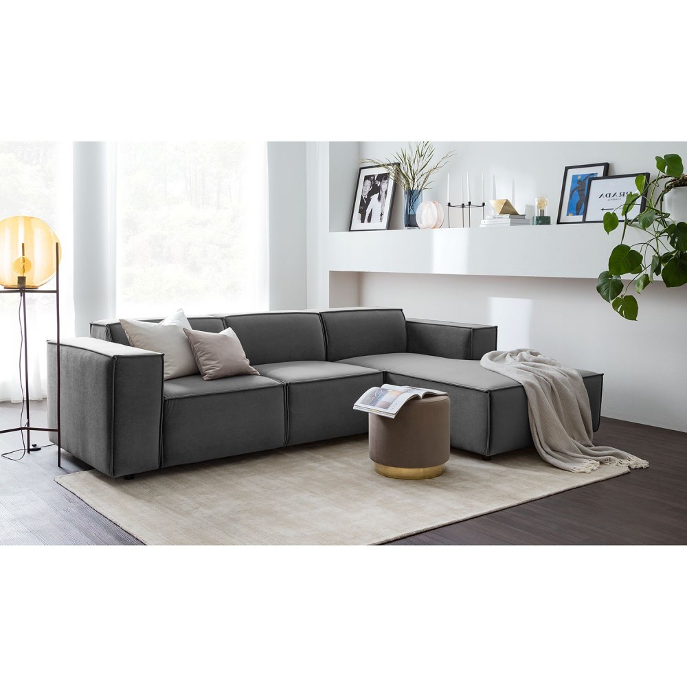 Linx - Sofá esquinero estilo moderno en terciopelo color gris charcoal
