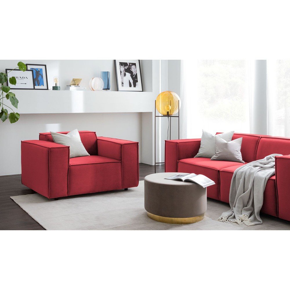 Linx - Sillón estilo moderno en terciopelo color rojo