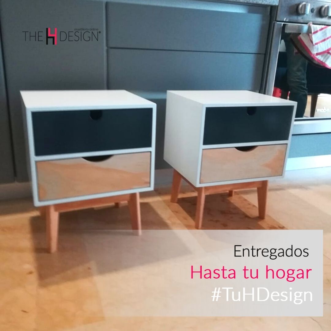 Dante - Buro estilo escandinavo con madera natural, color gris y blanco